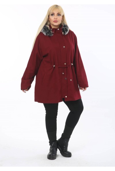 Büyük Beden Rahat Kesim Bordo Renkli Trençkot Ceket