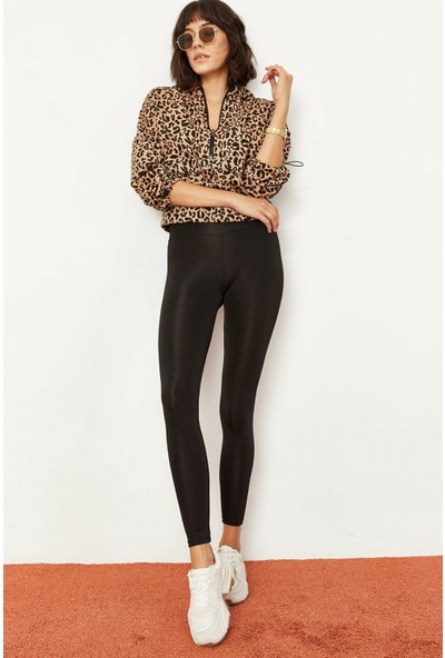 Kadın Siyah Yüksek Bel Toparlayıcı Parlak Tayt