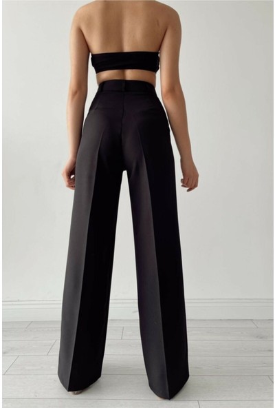 Kadın Siyah Yüksek Bel Palazzo Pantolon