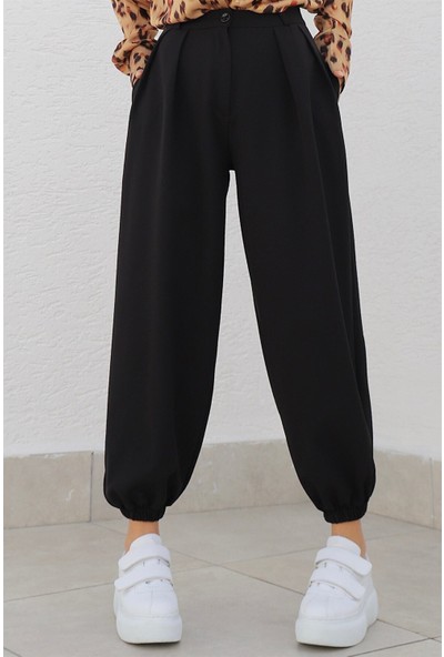 Kadın Siyah Yüksek Bel Şalvar Pantolon