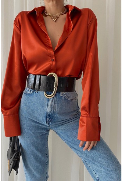 MyLove Butik Oversize Saten Gömlek