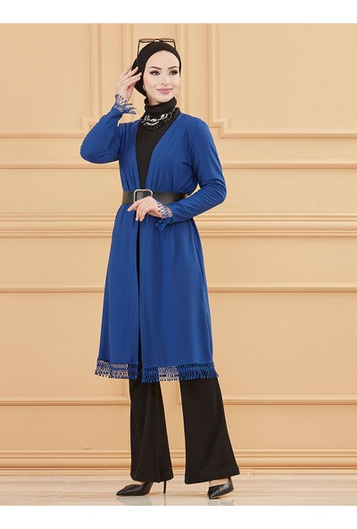 Tofisa Güpür Detaylı Triko Hırka - Indigo - Tofisa