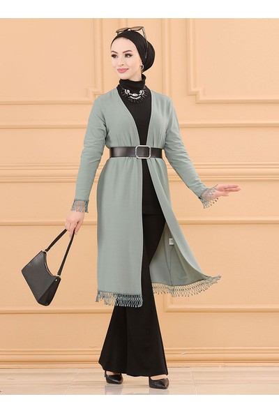 Tofisa Güpür Detaylı Triko Hırka - Mint Yeşili - Tofisa