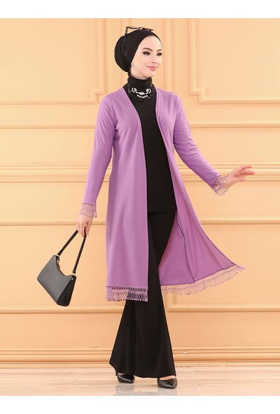 Tofisa Güpür Detaylı Triko Hırka - Lila - Tofisa