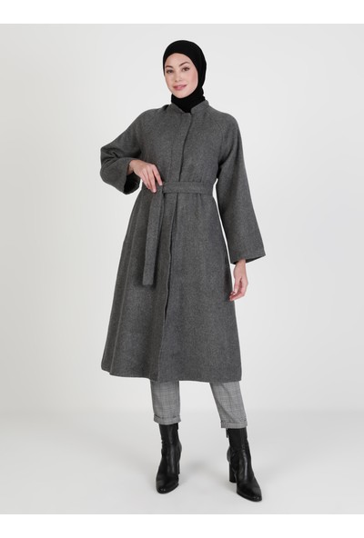 Ecesun Boydan Düğmeli Kaban - Gri - Ecesun