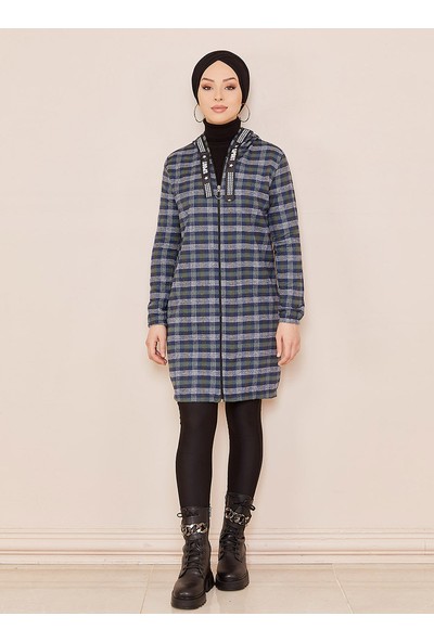 Tofisa Ekose Desenli Kapüşonlu Tunik - Haki - Tofisa