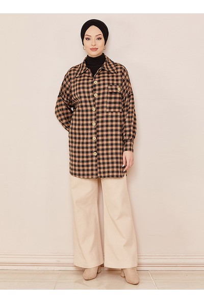 Tofisa Kareli Gömlek Tunik - Taba - Tofisa