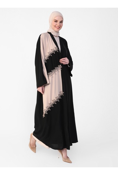 Refka Güpür Detaylı Abiye Ferace - Bej Siyah - Refka Woman Refka Güpür Detaylı Abiye Ferace - Bej Siyah - Refka Woman