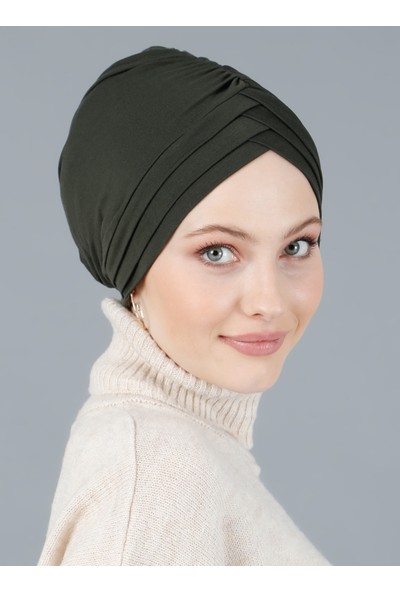 Mervin Şal 3 Bantlı Jersey Viskon Hazır Türban - Haki - Mervin Şal Mervin Şal 3 Bantlı Jersey Viskon Hazır Türban - Haki - Mervin Şal