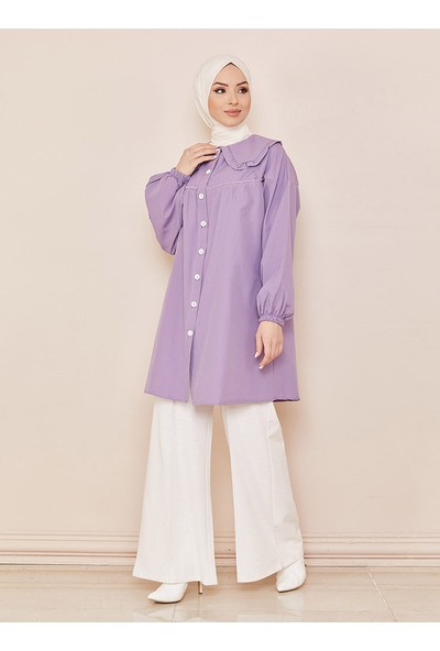 Tofisa Boydan Düğmeli Tunik - Lila - Tofisa