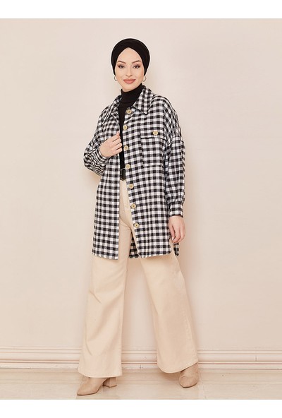 Tofisa Kareli Gömlek Tunik - Siyah - Tofisa