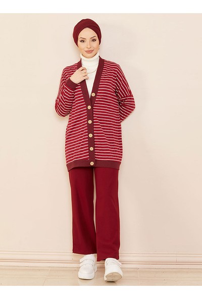 Tofisa Düğmeli Triko Hırka - Bordo - Tofisa