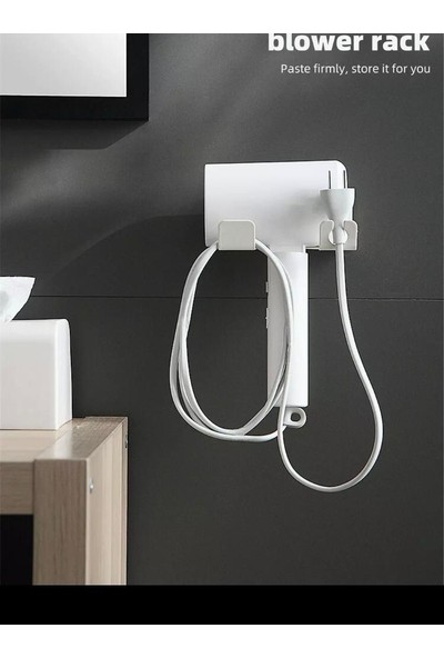 Evimobi Design Beyaz Saç Kurutma Makinesi Tutacağı, Beyaz Fön Makinesi Banyo Rafı Askısı