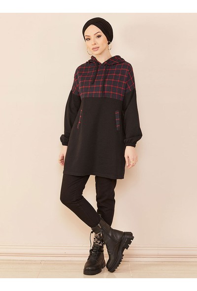 Tofisa Kapüşonlu Sweatshirt- Bordo Siyah - Tofisa