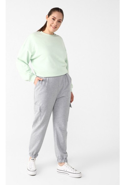 Alia Büyük Beden Kargo Cepli Beli Lastikli Pantolon - Açık Gri - Alia Alia Büyük Beden Kargo Cepli Beli Lastikli Pantolon - Açık Gri - Alia