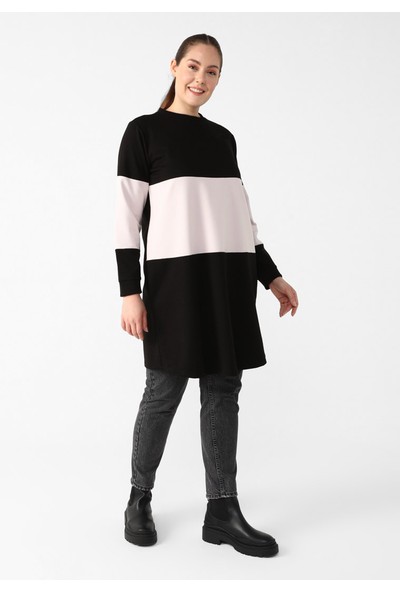 Alia Büyük Beden Iki Renkli Tunik - Siyah Kristal - Alia