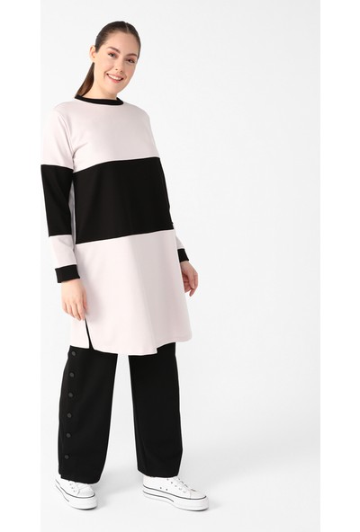 Alia Büyük Beden Iki Renkli Tunik - Kristal Siyah - Alia
