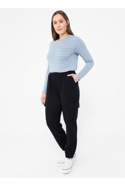 Alia Büyük Beden Cep Detaylı Beli Lastikli Pantolon - Lacivert - Alia
