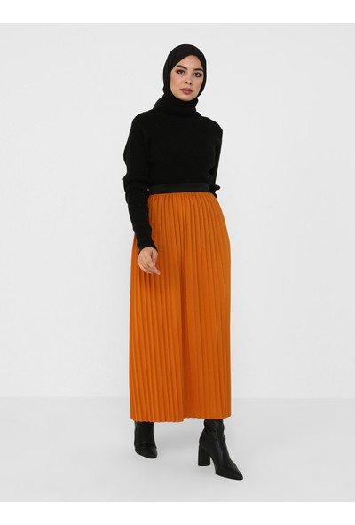 Tavin Beli Lastikli Piliseli Etek - Tarçın - Tavin