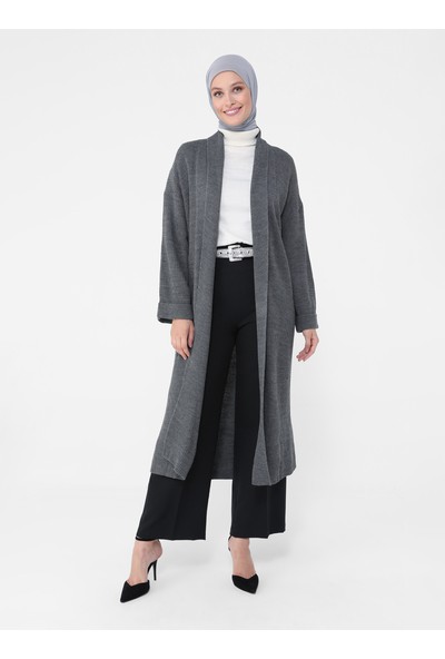 Refka Uzun Triko Hırka - Antrasit - Refka Woman