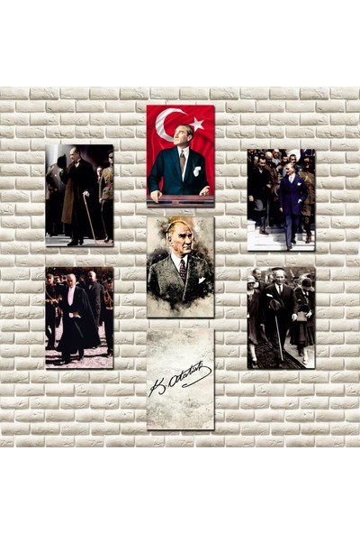 Retro Tablo Atatürk Set 7 Adet 30X20 Ahşap Mdf Renkli Baskı Retro Tablo Atatürk Set 7 Adet 30X20 Ahşap Mdf Renkli Baskı