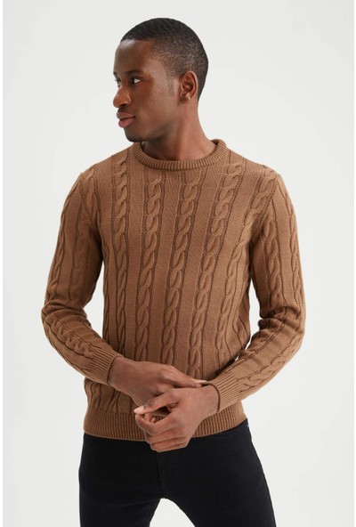 DeFacto Regular Fit Bisiklet Yaka Örgü Desenli Triko Kazak W2498AZ21WN