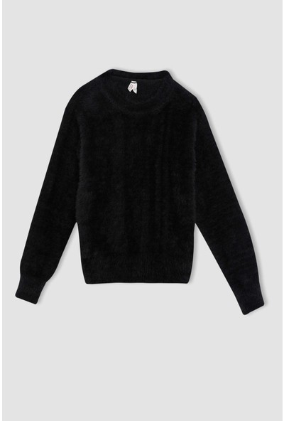 DeFacto Kız Çocuk Regular Fit Bisiklet Yaka Yumuşak Sakal İp Kazak X4778A621WN