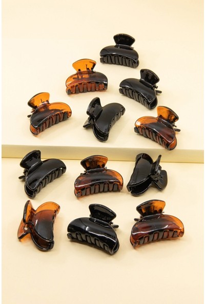 H&E Design Kadın 12'li Kahve & Siyah Mandal Toka Seti