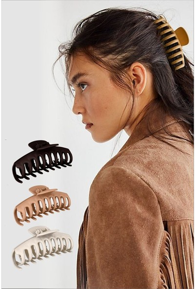 H&E Design Kadın 3’lü Kahverengi Büyük Xl Mandal Toka Seti