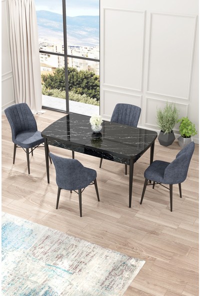 Canisa Concept Nef Serisi 70 x 114 Cm, Açılabilir Mdf Mutfak Masa Takımı, Siyah Mermer Desen Masa ve 4 Sandalye Canisa Concept Nef Serisi 70 x 114 Cm, Açılabilir Mdf Mutfak Masa Takımı, Siyah Mermer Desen Masa ve 4 Sandalye