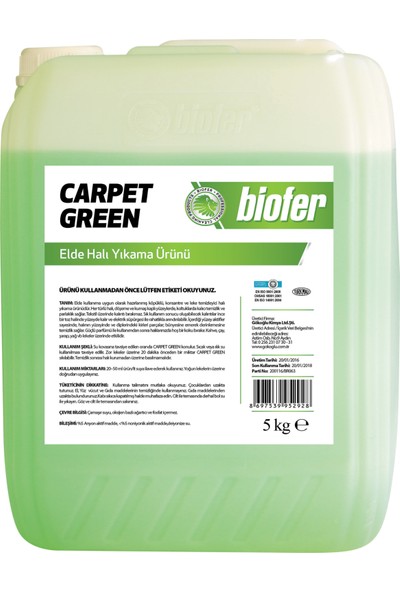 Biofer Carpet green Elde Halı Yıkama Ürünü 5 kg Biofer Carpet green Elde Halı Yıkama Ürünü 5 kg