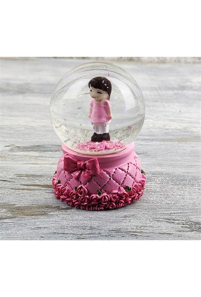 Lale Tatlı Kız Temalı Gül Desenli Mini Işıklı Kar Küresi