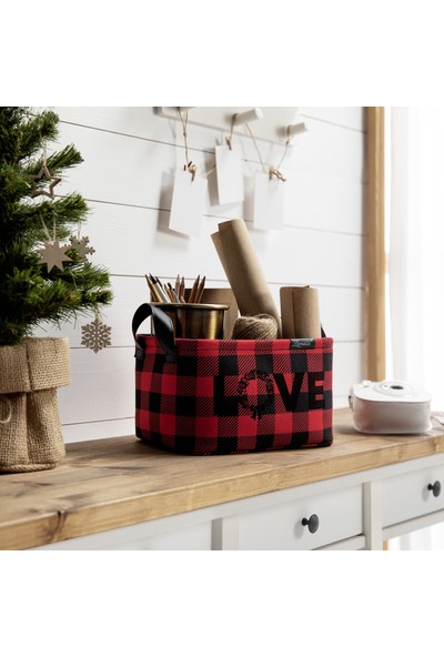 Ocean Home Lanata Kırmızı Ekose Desenli Dekoratif Sepet //24x17x14