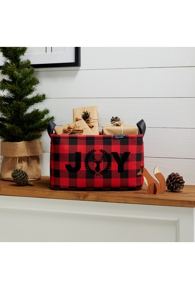 Ocean Home Lanata Kırmızı Ekose Desenli Dekoratif Sepet //30x21x18