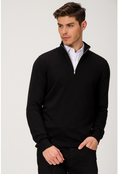 Alexandergardı Dik Yaka Fermuarlı Triko Kazak (E21-BLKC01)