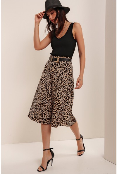 Hakke Likralı Leopar Etek