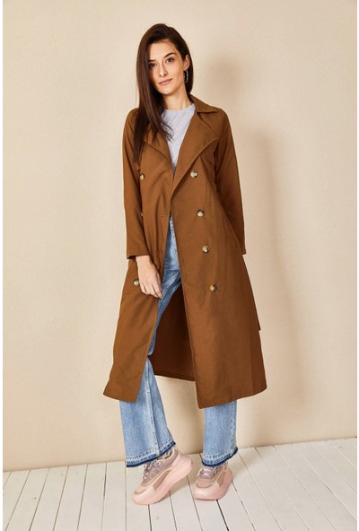 Hakke Şal Yaka Düğmeli Trençkot