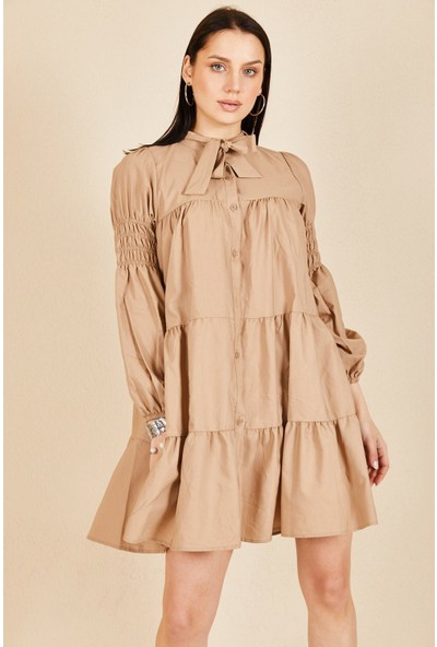 Hakke Dirsek Lastik Yaka Kurdele Tunik