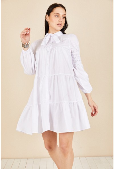 Hakke Dirsek Lastik Yaka Kurdele Tunik