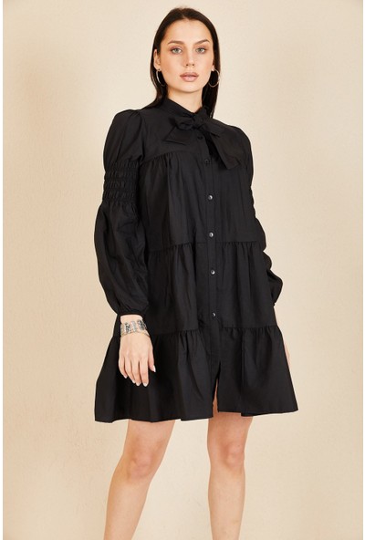 Hakke Dirsek Lastik Yaka Kurdele Tunik