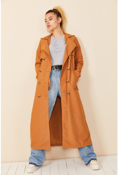 Hakke Şal Yaka Düğmeli Trençkot