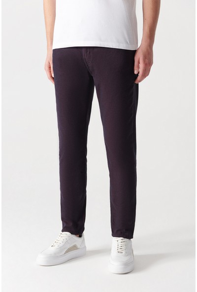 Avva Erkek Lacivert-Bordo 5 Cepli Düz Slim Fit Pantolon A12Y3043