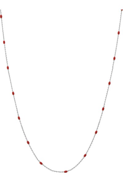 So CHIC Kırmızı Mineli 18 Ayar Rodyum Kaplama Zincir Gümüş Kolye