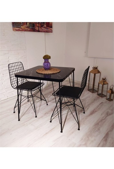 Trendy Assel Ala 2 Kişilik Yemek Masası Takımı-Mutfak Masası Takımı-Siyah Mermer Desenli Trendy Assel Ala 2 Kişilik Yemek Masası Takımı-Mutfak Masası Takımı-Siyah Mermer Desenli