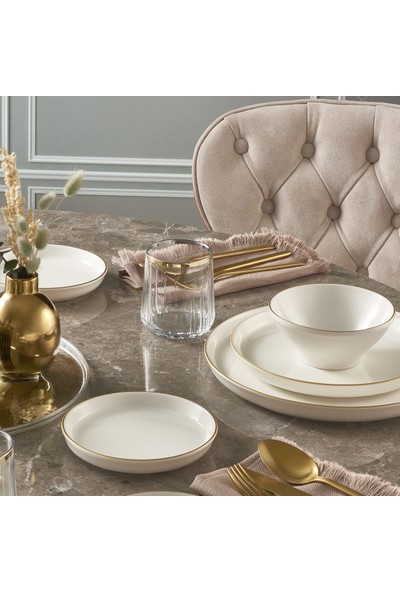 Güral Porselen - Bilbao 8 Parça 2 Kişilik Bone Yemek Takımı - Gold