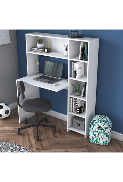 Rani HA104 Kitaplıklı Raflı Bilgisayar Çalışma Masası Beyaz