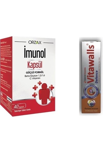 Orzax Imunol Kapsül 40'lı + Immun Pharma Vitawalls Defence C Vitamini 20 Tablet