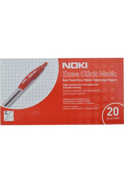Noki Ezee Click Matic Tükenmez Kalem Kırmızı 20'li