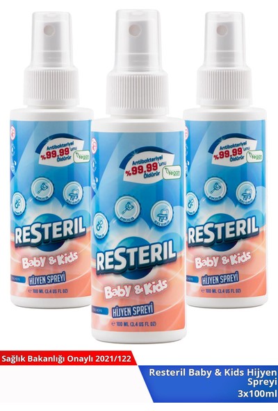 Resteril Doğal Alkolsüz Bebek Dezenfektan Su Bazlı Çocuk Alanı Yüzey Temizleyici Hijyen Spreyi Seti 3x100ml Resteril Doğal Alkolsüz Bebek Dezenfektan Su Bazlı Çocuk Alanı Yüzey Temizleyici Hijyen Spreyi Seti 3x100ml
