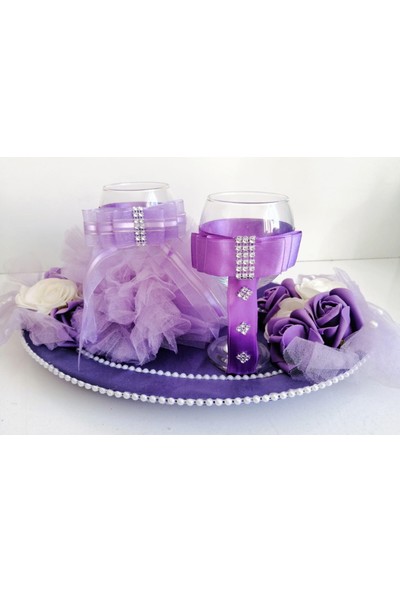 Brn Tasarım Mor Lila Gelin Damat 2 Li Kadehi